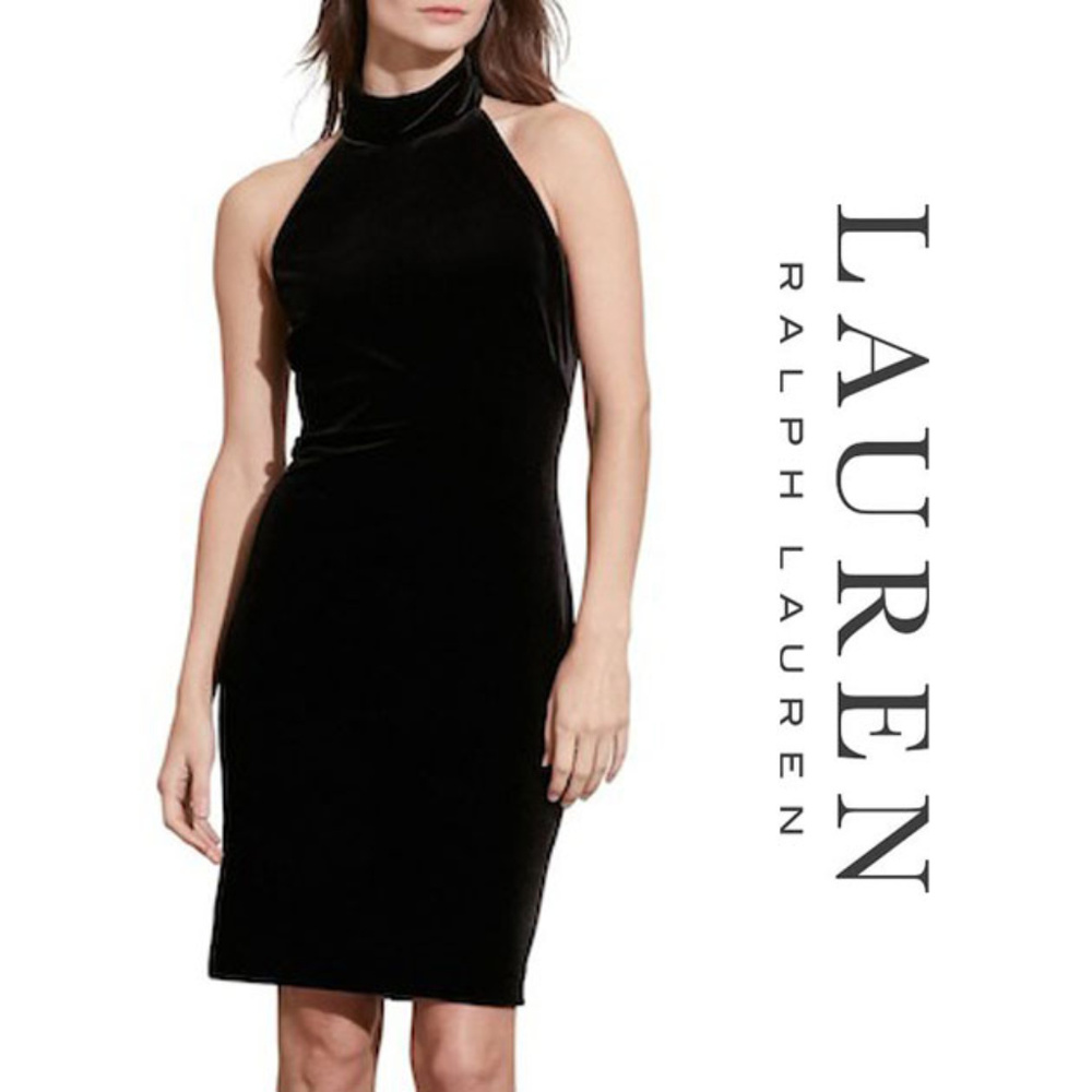 Lauren Ralph Lauren Stretch Velvet Mockneck Dress - Gem